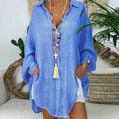 纯色纽扣长袖衬衫女士