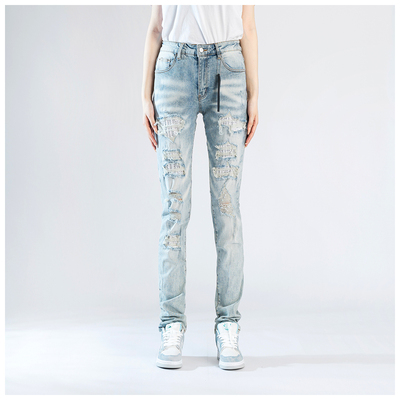 AMR Skinny Ripped Jeans 牛仔裤男美式高街破洞堆积修身小脚裤