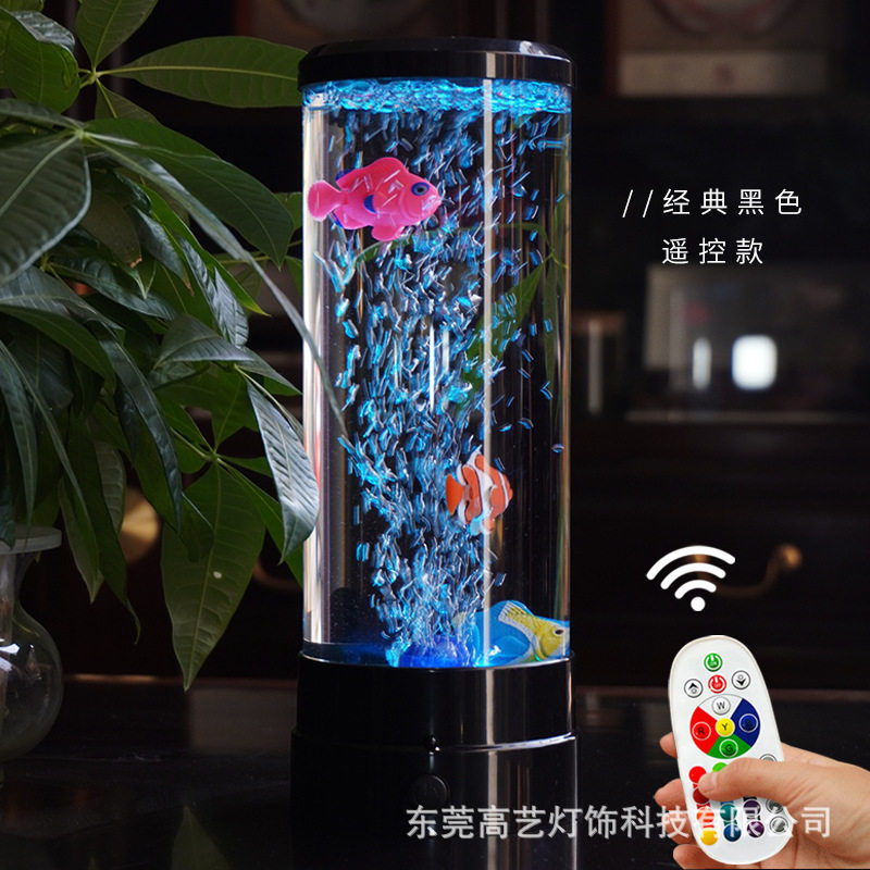气泡鱼亚马逊外贸仿真LED七彩汽鱼泡灯跨境卧室氛围USB水母小夜灯