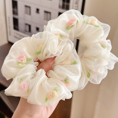 网纱花朵大肠发圈韩系女森系仙美高级感ins风高颜值头绳气质头饰