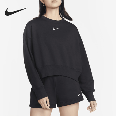 Nike/耐克正品女士纯色Logo短款宽松圆领套头卫衣DQ5762-010