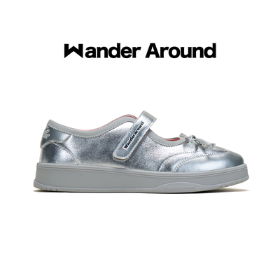 Wander around2026新款「拾光系列」厚底增高魔术贴银色玛丽珍鞋