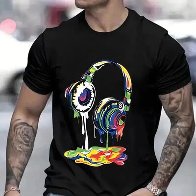 Summer Men's Oversized Clothing Hip Hop Melting Headset Grap