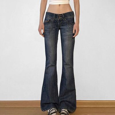 Vintage y2k Flared Jeans Retro Button-up Low Rise Casual Den