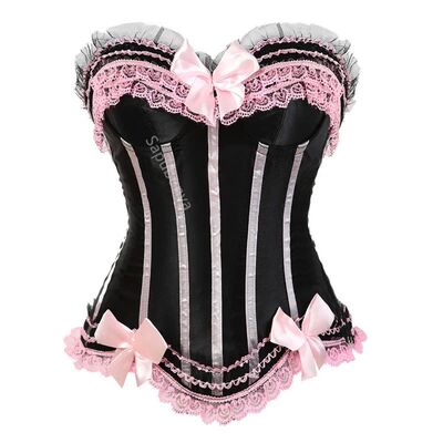 Sapubonva Lace up corsets bustiers top sexy satin overbust c