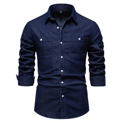 2023 New Autumn Men's Denim Shirt Cotton Elastic Casual Soci