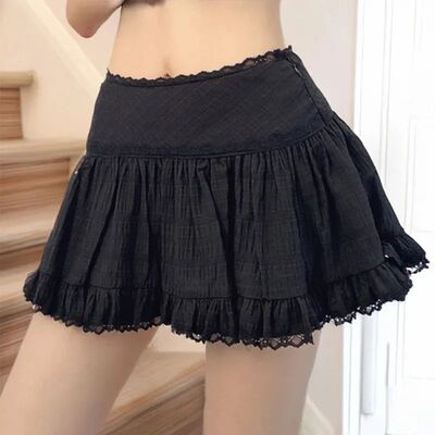 Low Rise White Mini Skirt Ruffled Tiered Lace Trim Balletcor