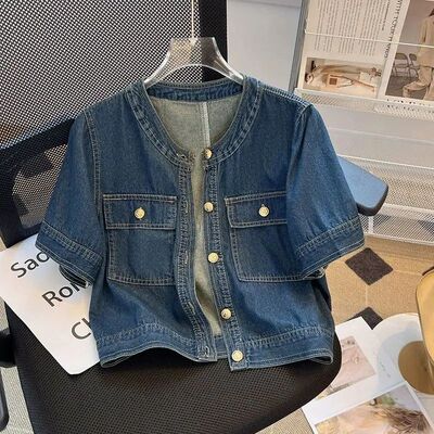 Streetwear Women's Denim Jackets Short Sleeve Summer Jean Ja