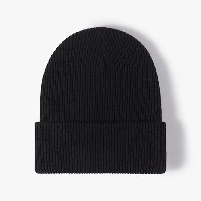 Unisex Black Knit Beanie Hat Warm Plain Skull Cap for Winter