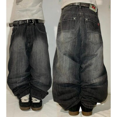 Gothic Fashion New Black Solid Color Washed Old Casual Jeans