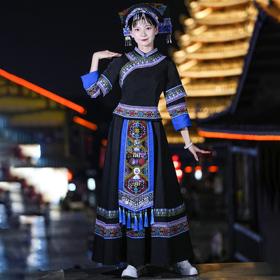 云贵川彝族服装凉山7月火把节演出服饰布依族少数民族女装舞蹈服