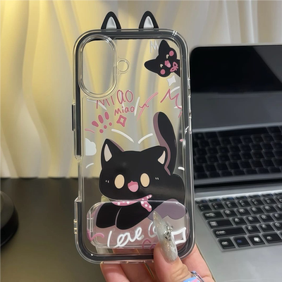 适用iPhone17可爱小黑猫手机壳女