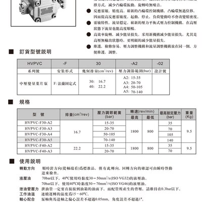 台湾北部精机Northman叶片泵HVPVC-F30-A2 A3 A4 AS5 HVPVC-F40