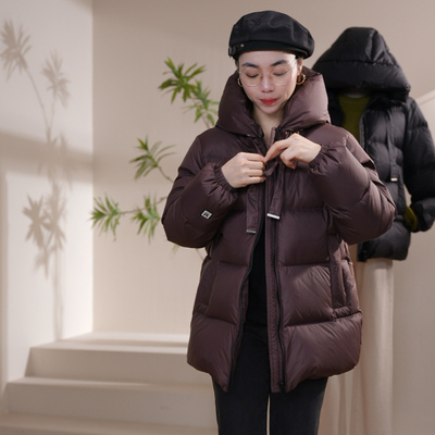 9801半斤多90绒加厚保暖羽绒服中长款连帽轻薄亲子宽松百搭休闲