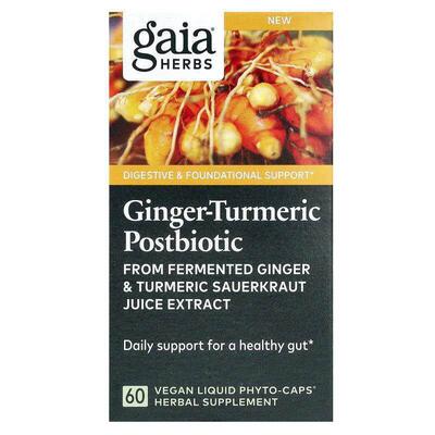 Gaia Herbs,Ginger-Turmeric Postbiotic, 60 Vegan Liquid Phyto