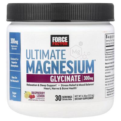 Force Factor,Ultimate Magnesium Glycinate Drink Mix, Raspber
