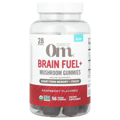 Om Mushrooms,Brain Fuel+ Mushroom Gummies, Raspberry , 56 Ve