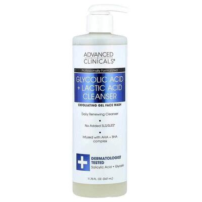 Advanced Clinicals,Glycolic Acid + Lactic Acid Cleanser, 11.
