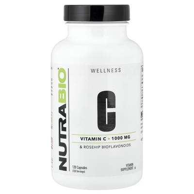 NutraBio维生素C高含量玫瑰果提取机体抵抗无乳糖膳食胶囊