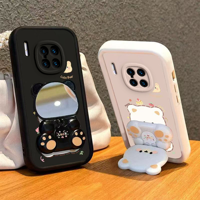 适用华为Mate30Pro手机壳小熊支架Mete30Pr0保护套M30Por新款MT30软硅胶镜子Meta全包防摔Mat魅特迈特Met男女