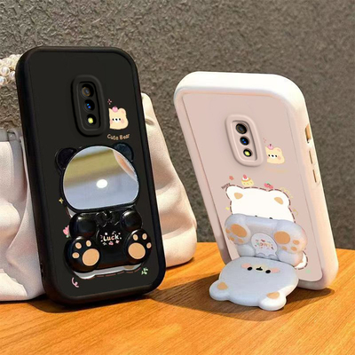 适用realmeX手机壳小熊支架realme真我X保护套RMX1901新款镜子软X2硅胶软壳OPPORealmeX全包防摔REAIMEX男女