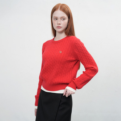 【现】General idea 经典老钱风复古混纺麻花针织圆领套头毛衣女