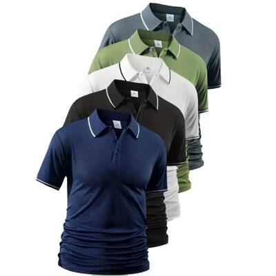 Mens Six-Pack Contrast-Trim Turn-Down Collar Short-Sleeve