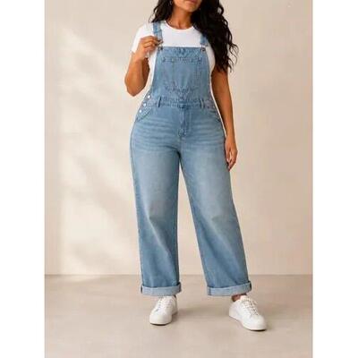 Women Wide leg Overalls Denim Casual牛仔工装裤
