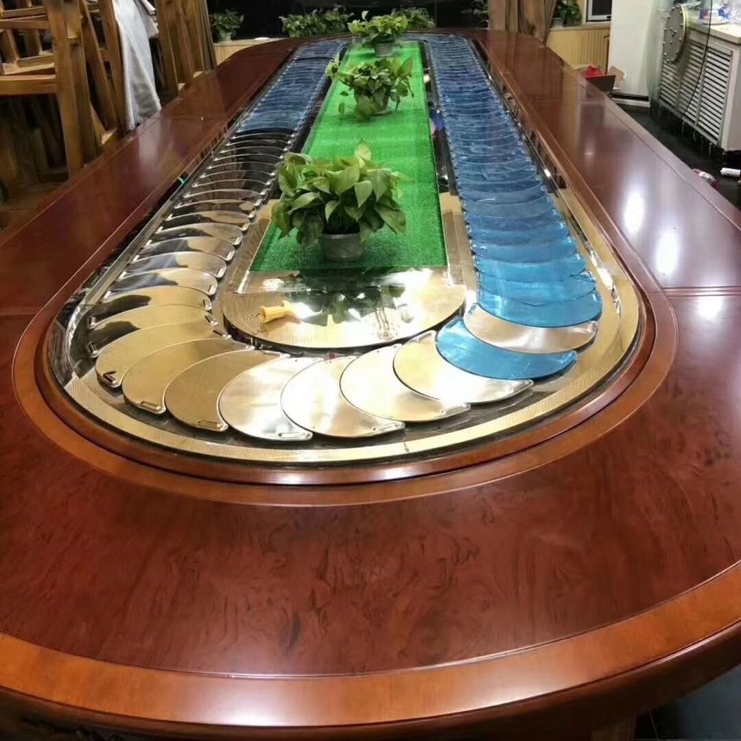 椭圆电动餐桌 长方形旋转电动火锅桌酒店饭店餐厅中餐回旋小火锅