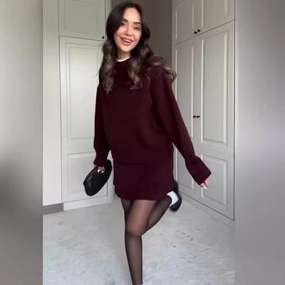 women's autumn and winter sweater short skirt set, loose