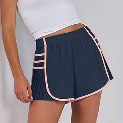 Womens Workout Gym Shorts Running Pleated Contrast Stitch