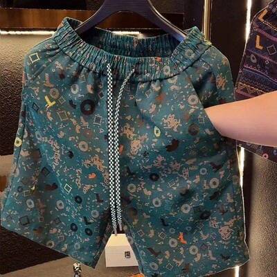 Men Patchwork Print Shorts Casual Streetwear Comfy