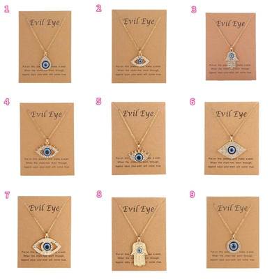 Necklace Devil's Eye 蓝色土耳其爱心镶钻滴油项链恶魔之眼