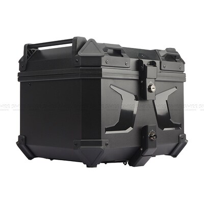 摩托车后尾箱ABS塑料45L高强度牛角款后备箱快拆全黑款铝箱储物箱