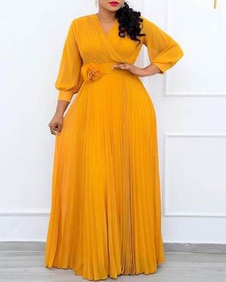 Long dress yellow African Women's Dress Long Maxi female