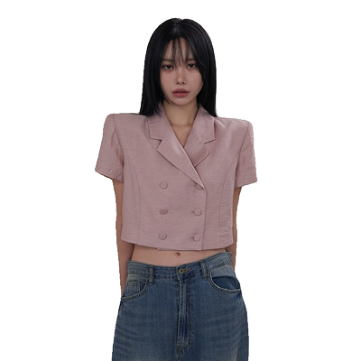 Mathieu韩国气质短款短袖外套女夏季新款休闲双排扣显瘦上衣薄款