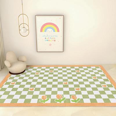 客厅地毯摩洛哥棋盘格茶几毯夏季Bins风少女覆古绿地垫卧室床边毯