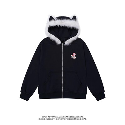 FOCK 原创新款秋冬可拆卸连帽宽松简约百搭开衫外套男女情侣上衣