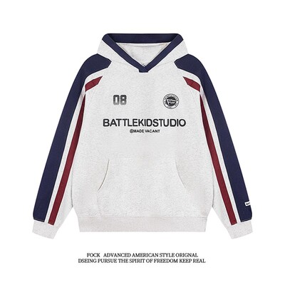 FOCK重磅美式高街重磅春秋冬拼色款宽松百搭卫衣男女情侣潮牌外套