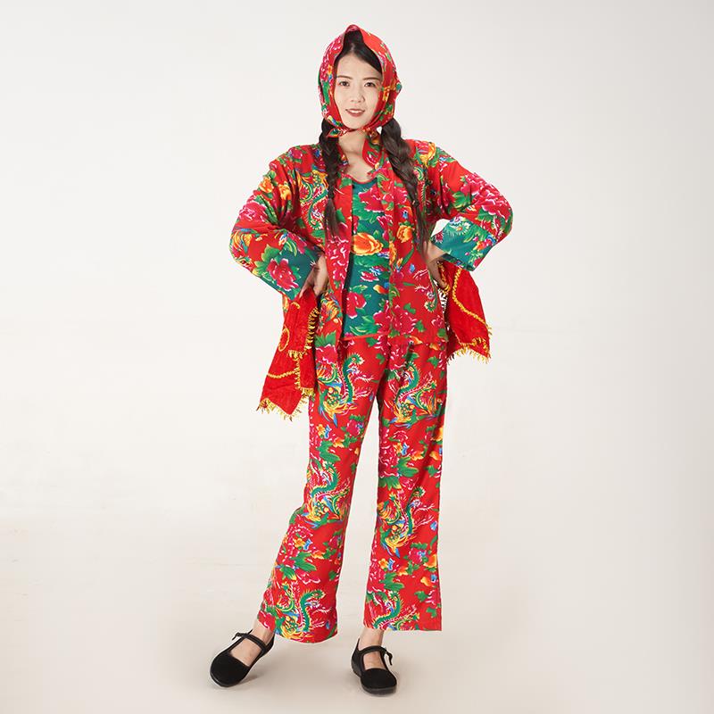 东北大花布衣服二人转演出服村姑服男女搞笑姐妹广场舞蹈秧歌服装
