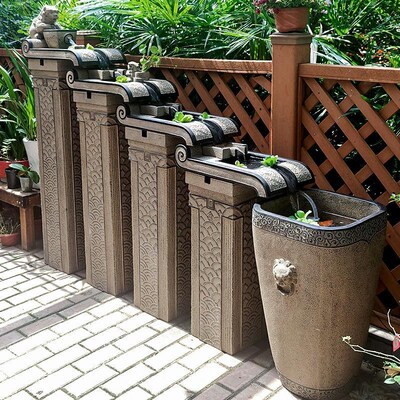 【593人收藏】户外流水摆件室内阳台落地大型中式W鱼池景观貔貅招