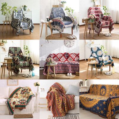 Ethnic Bohemian Knitted Throw Blanket picnic camping Sofa Co