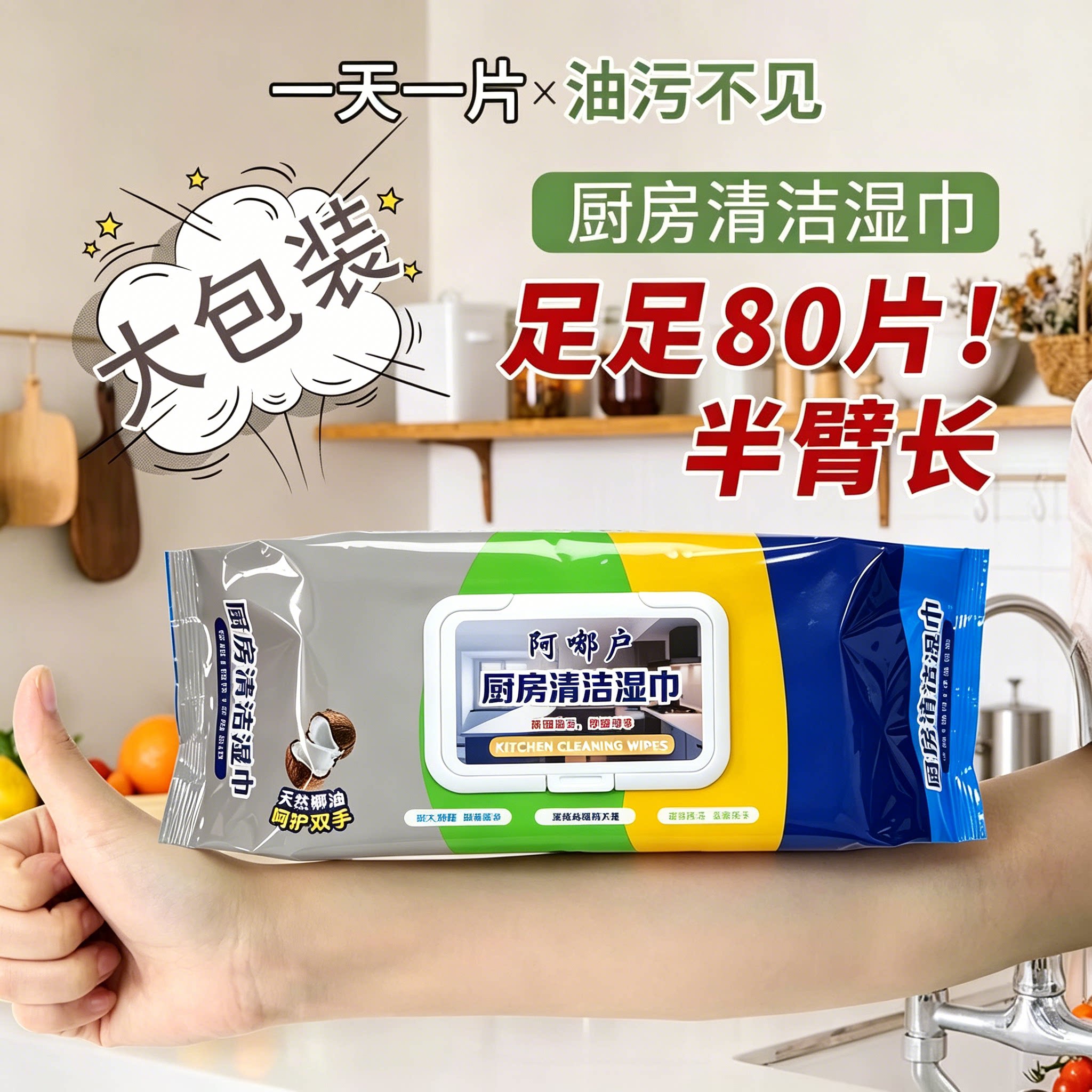 厨房湿巾纸去污去油家用加大加厚抹布油烟机强力清洁湿纸巾去污渍