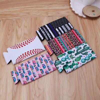 极速5Pcs Cactus lRainbow ripes Slim Can Cooler Neoprene Beer