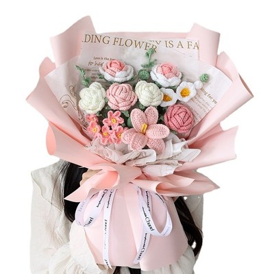 极速diyc毛线手工花束针织花手捧花马卡龙手工编织花礼物送闺蜜送