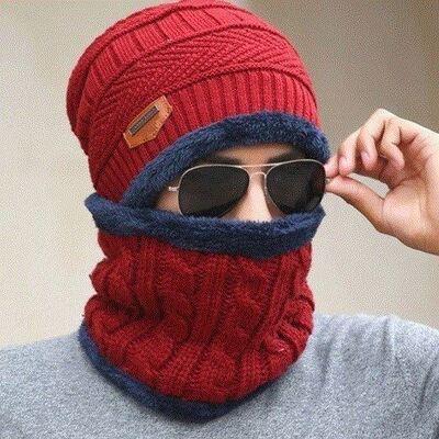 极速Men Winter Knit Hat boys cap+scarf warm OShawl Neck Wrap