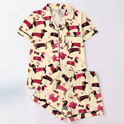 Women Sleepwear 2 Pajama Set pink cherry bow Print