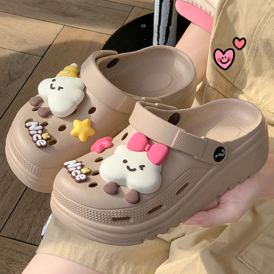 EVA新款厚底洞洞鞋女款防滑软底沙滩夏季外穿增高包头时尚凉拖鞋