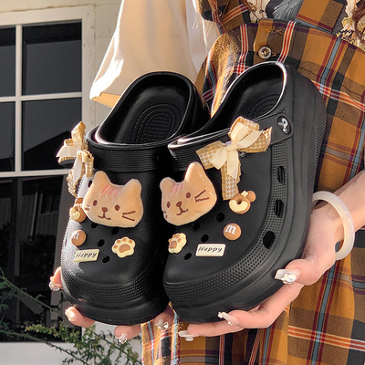 EVA新款厚底洞洞鞋女款防滑软底沙滩夏季外穿增高包头时尚凉拖鞋