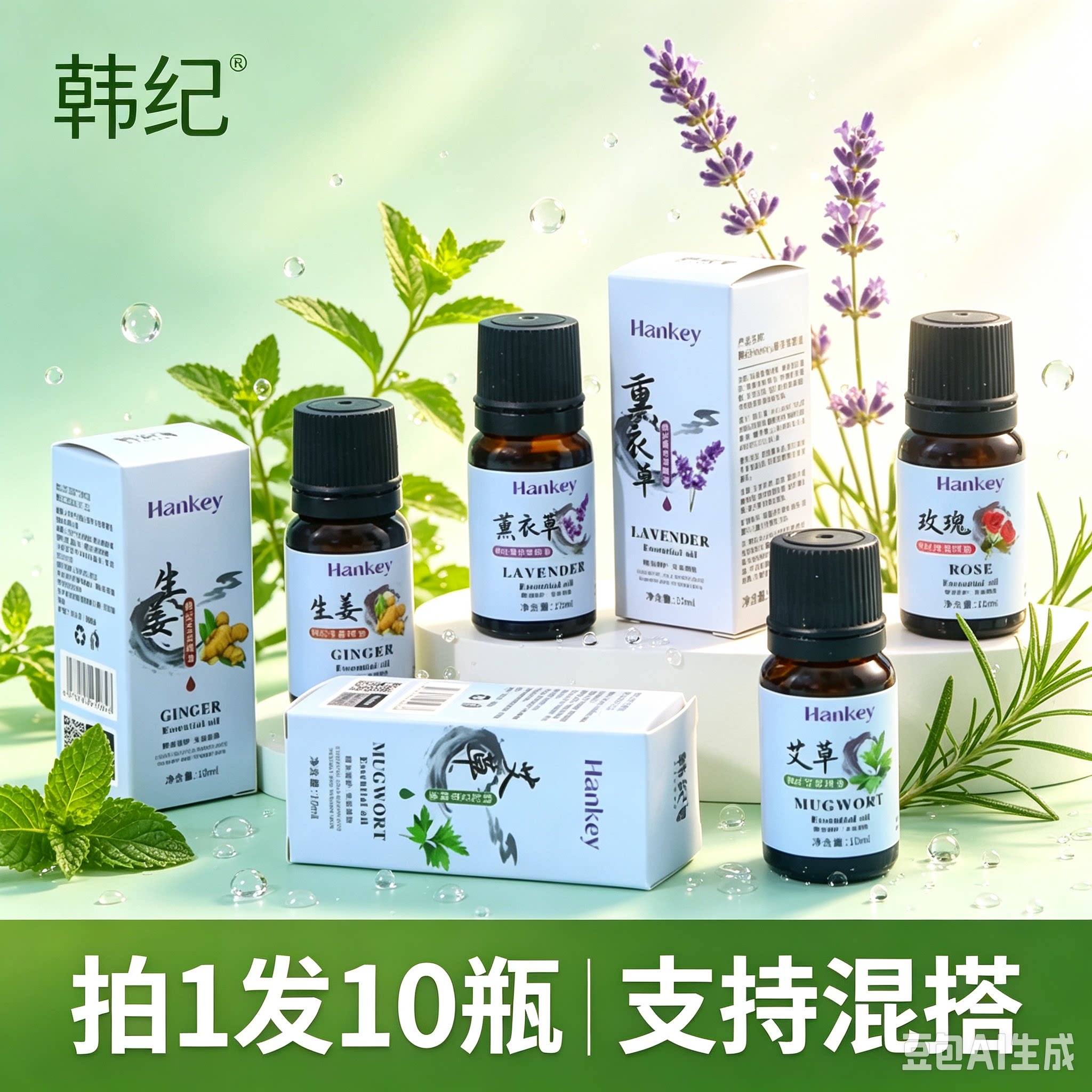 韩纪HanKey生姜艾草玫瑰薰衣草精油身体护理滋润补水推拿按摩精油
